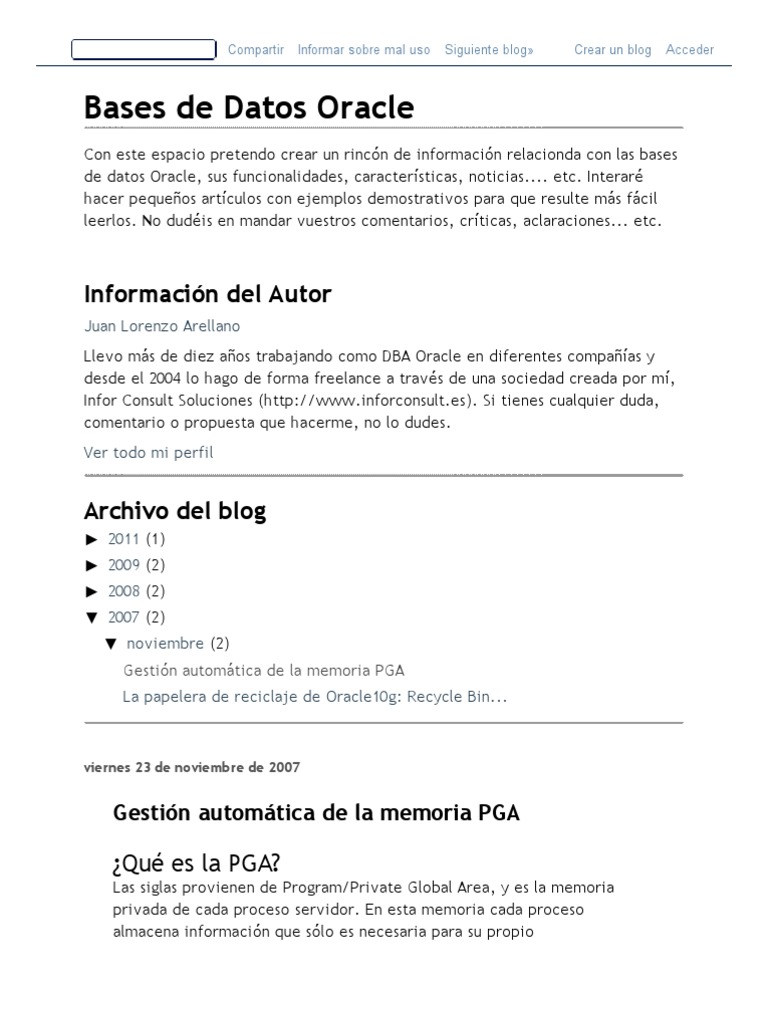 Bases de Datos Oracle - Gestión Automática de La Memoria PGA ... Bases de Datos Oracle - Gestión Automática de La Memoria PGA ...