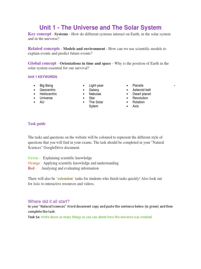 Unit 1 - The Universe and The Solar System | PDF