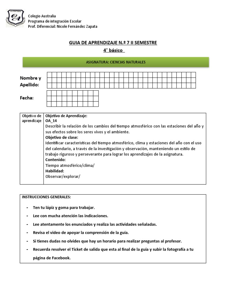 Guía 7,8, y 9 Ciencias Naturales 4° Básico Listo | PDF | Temporada de ...