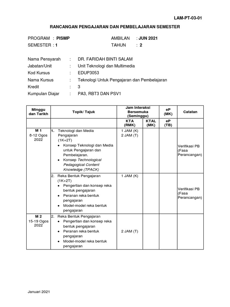 Lam-Pt-03-01 Rancangan Semester | PDF