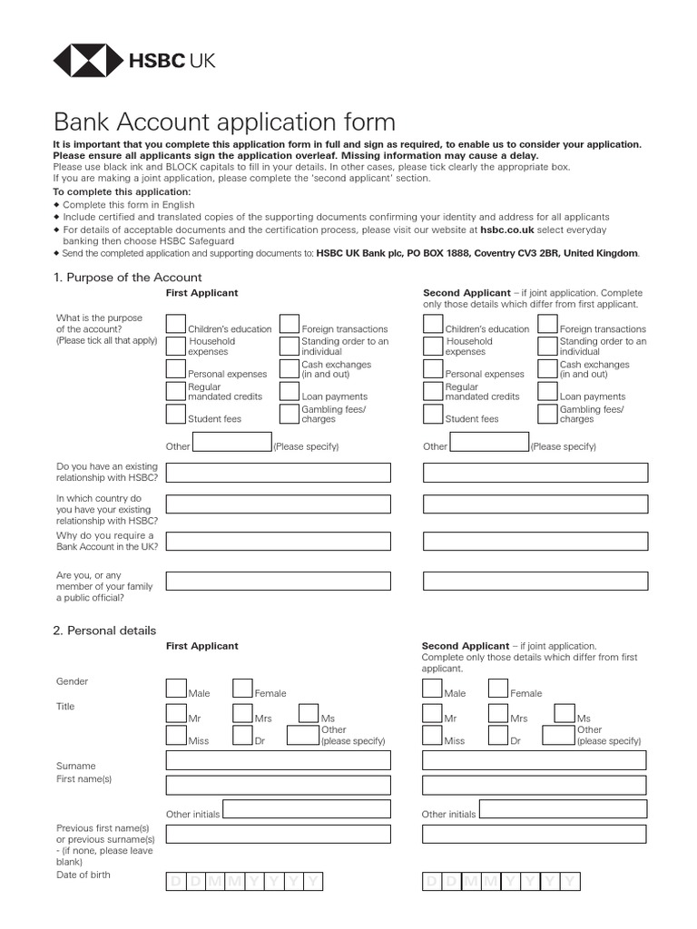 Bank Account App Form | PDF