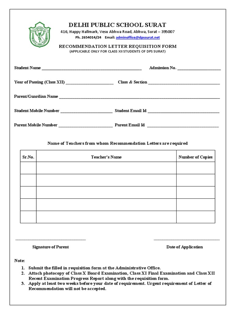 DPS Recommendation Letter | PDF