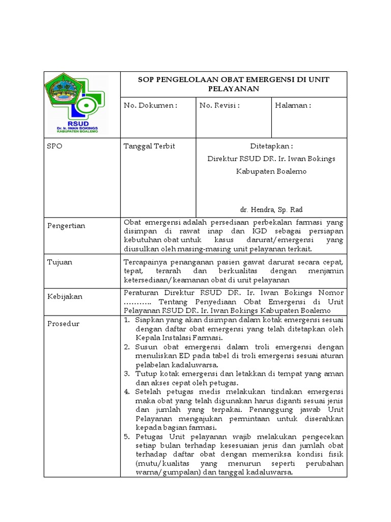 Sop Pengelolaan Obat Emergensi | PDF