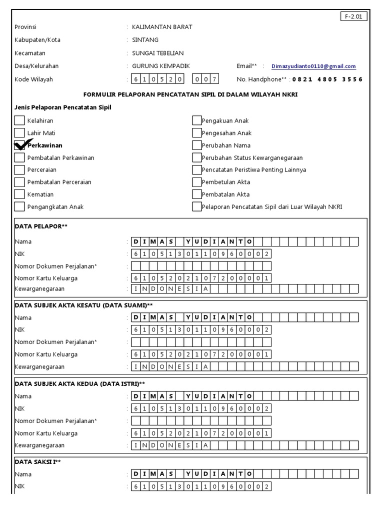 Form Akta Perkawinan | PDF