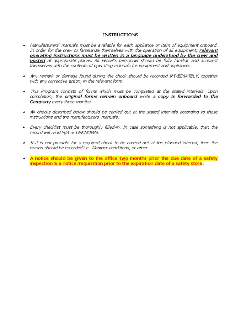 LSA and FFE Maintenance Checklist | PDF | Compass | Manufactured Goods