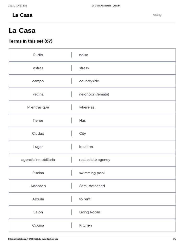 La Casa Vocabulary | PDF