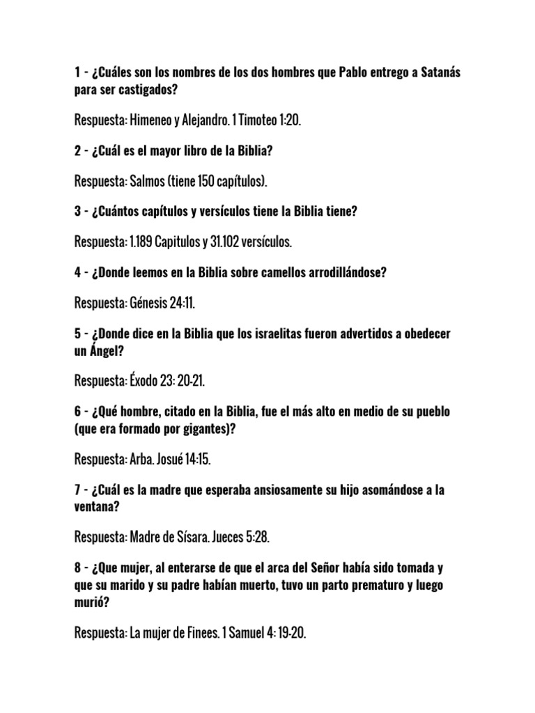 Cuestionario Bíblico para Concurso Biblionario | PDF | Biblia | Libro del éxodo