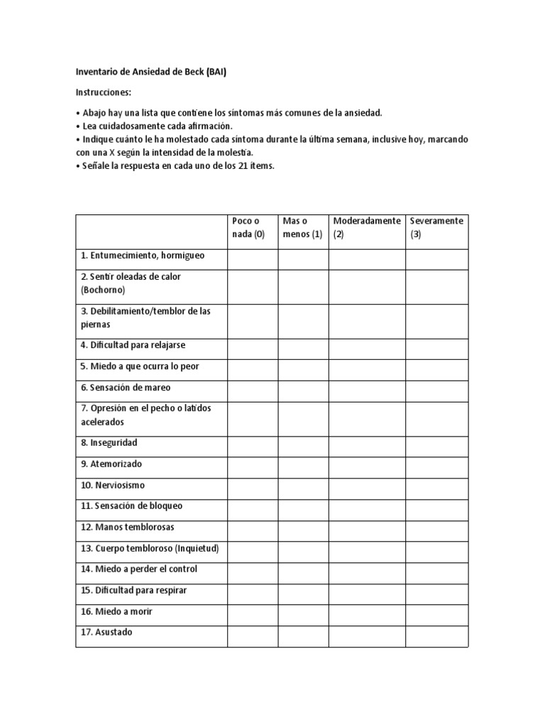 Inventario de Ansiedad de Beck | PDF
