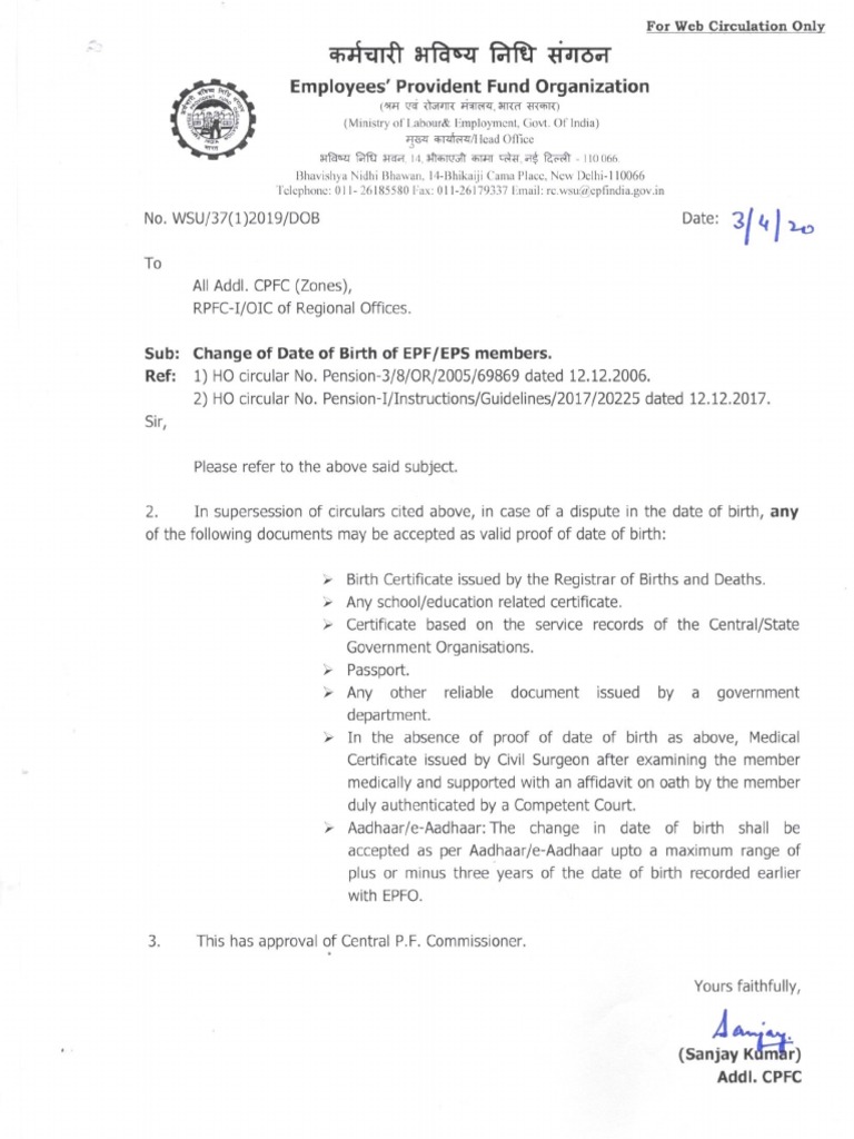 Circular Date of Birth | PDF