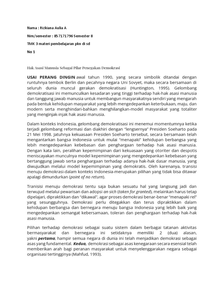 TMK 3 PDGK 4401 Materi Pembelajaran PKN SD Rizkiana Aulia Nim 857171796 Semester 8 | PDF