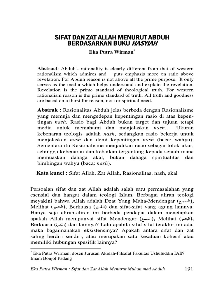Sifat Dan Zat Allah Menurut Abduh Berdasarkan Buku | PDF