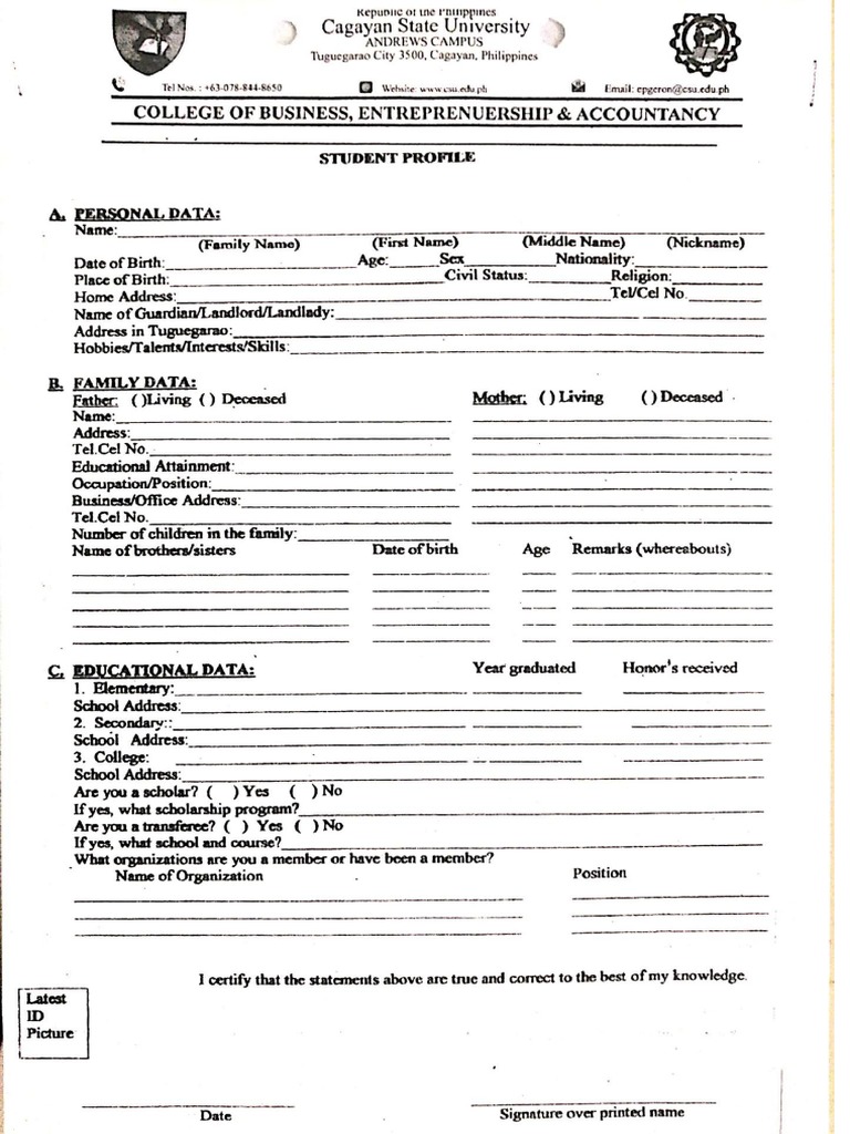 CBEA Student Profile Form - PDF Version 1 | PDF