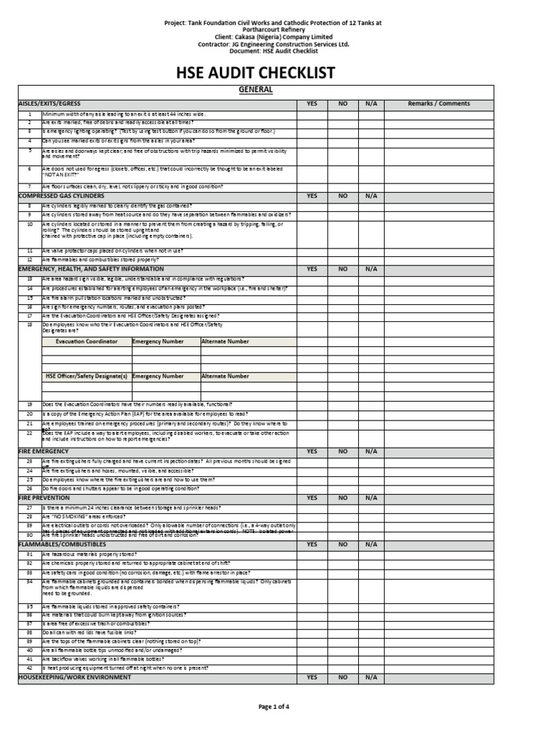 Health & Safety Audit Checklist | PDF | Personal Protective Equipment ...