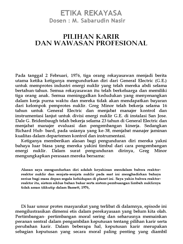 Etika Rekayasa Bab 7 - Pilihan Karir Dan Wawasan Profesional | PDF