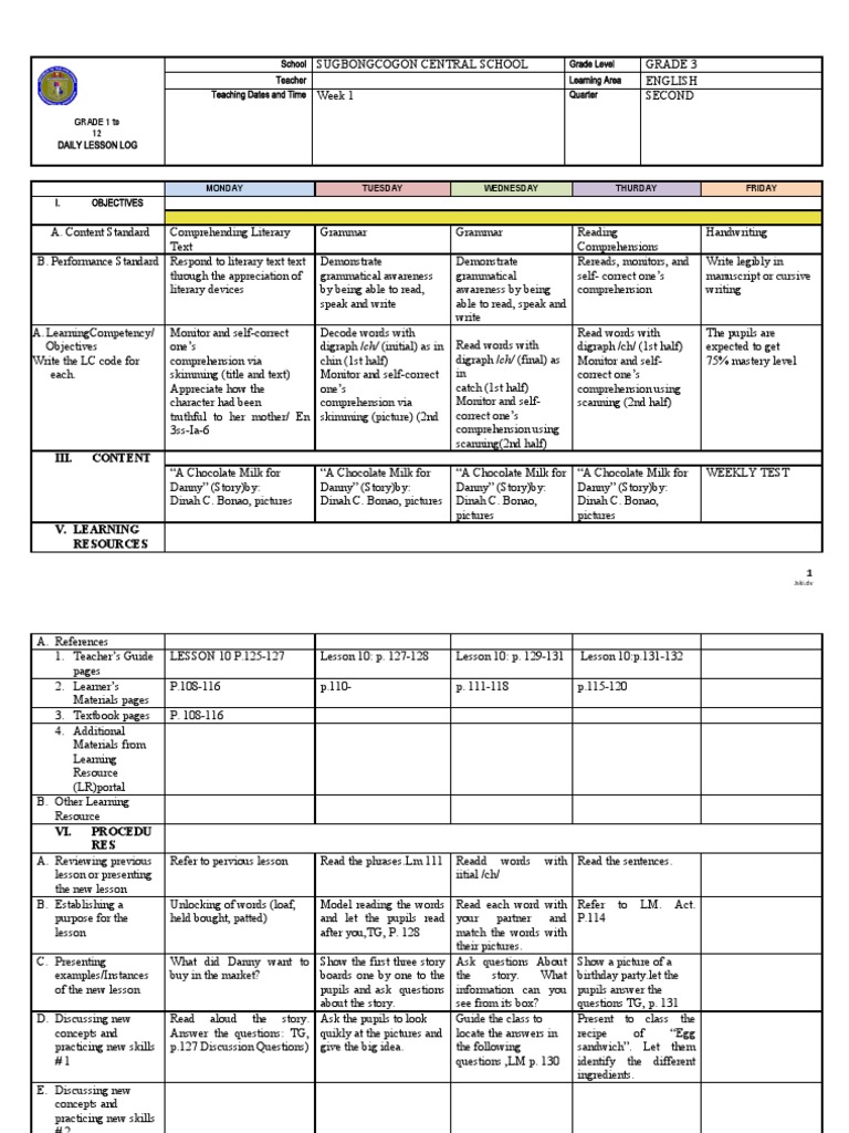 Grade 3 DLL English 3 q2 Week 1 | PDF