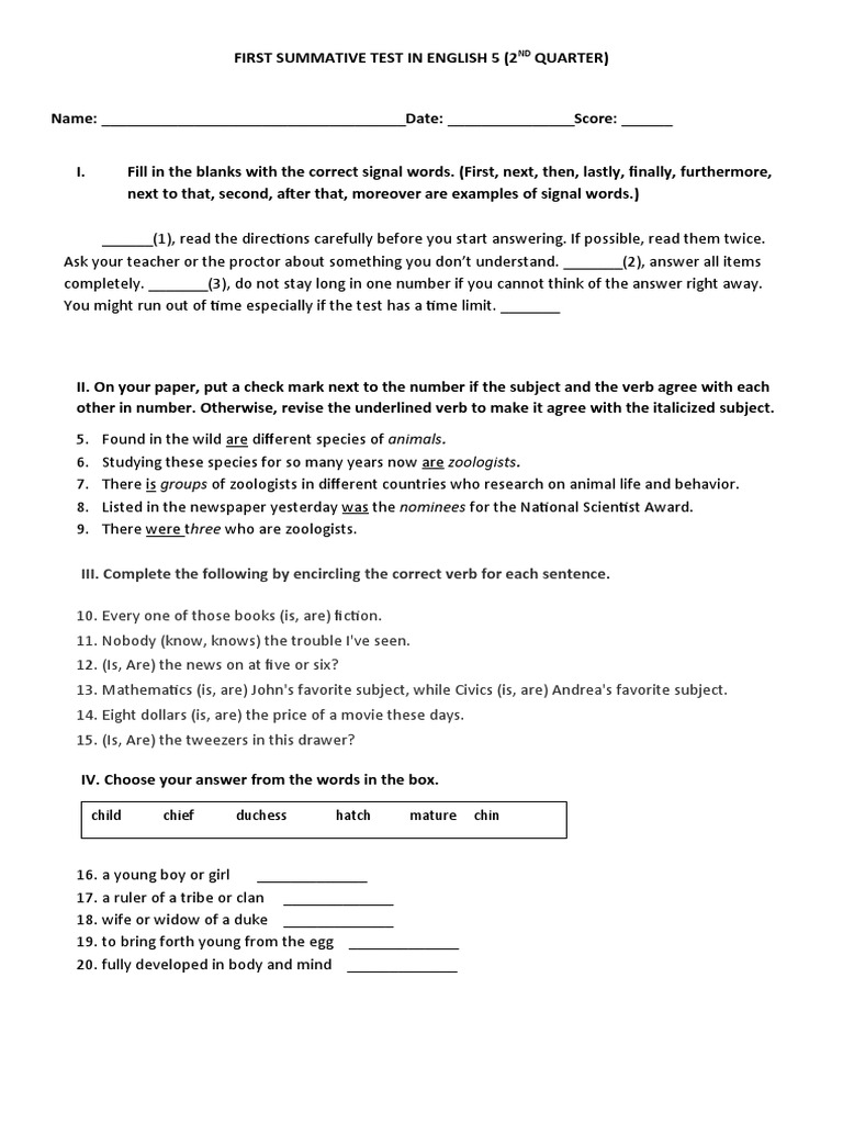 First Summative Test in English 5 2nd Quarter Wk1 | PDF