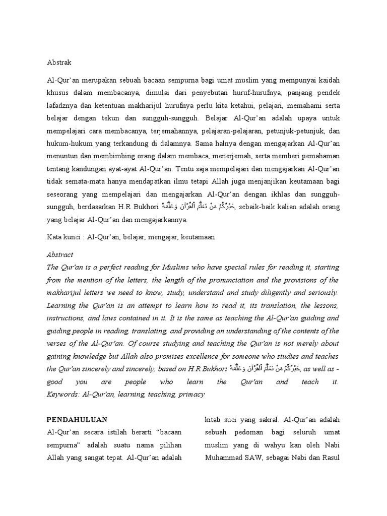 Keutamaan Belajar Dan Mengajarkan Al-qur'An | PDF