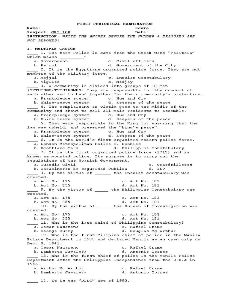 Cri 168 First Periodical Examination | PDF
