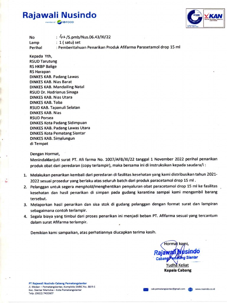 Surat Penarikan PCT Drop | PDF