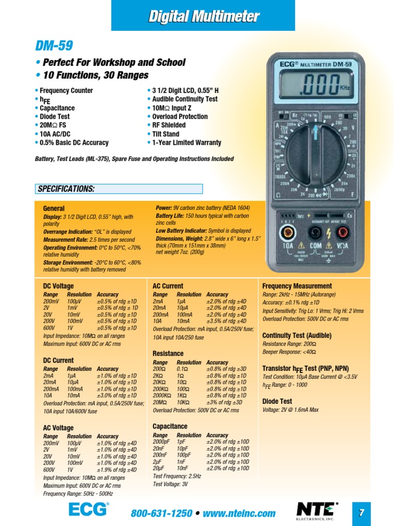 Datasheet-Multimeter digital-ECG DM-59 | PDF