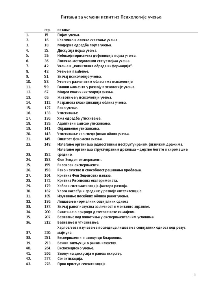 Pitanja Za Usmeni Ispit Ucenje | PDF