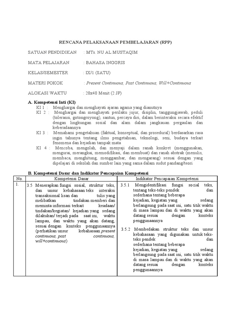 RPP Kls 9 Bahasa Inggris K13 | PDF