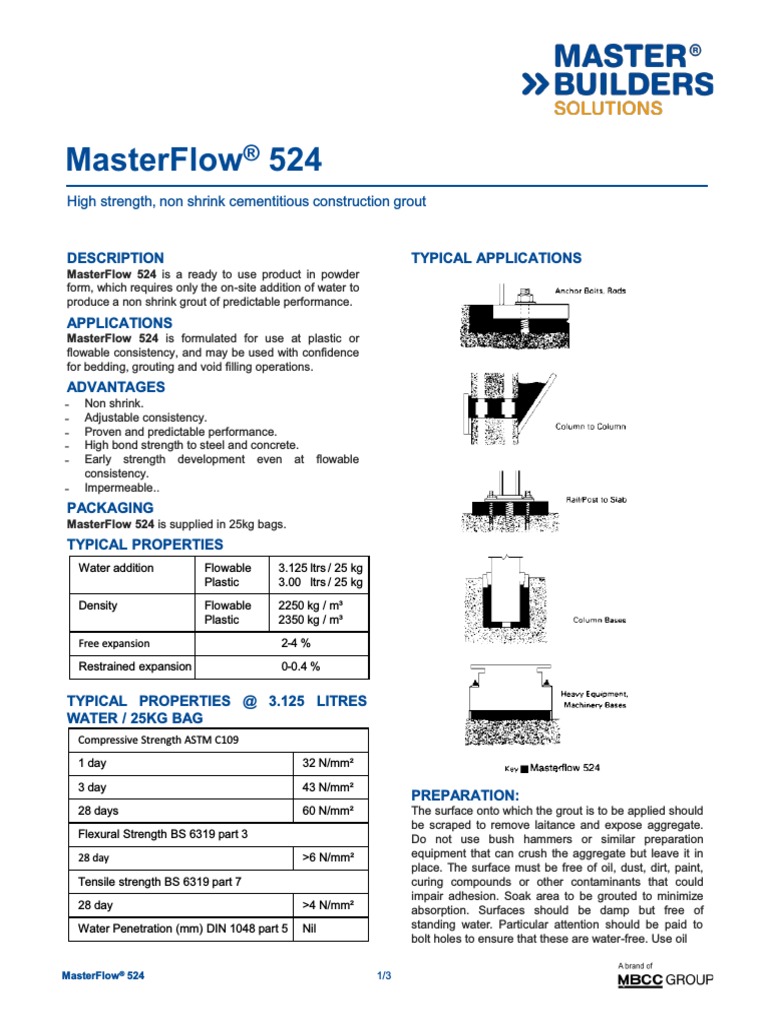 Masterflow 524 Technical Datasheet (Brisk) | PDF