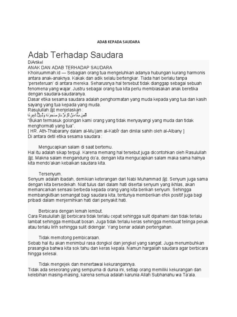 ADAB KEPADA SAUDARA Docx1666795483 | PDF