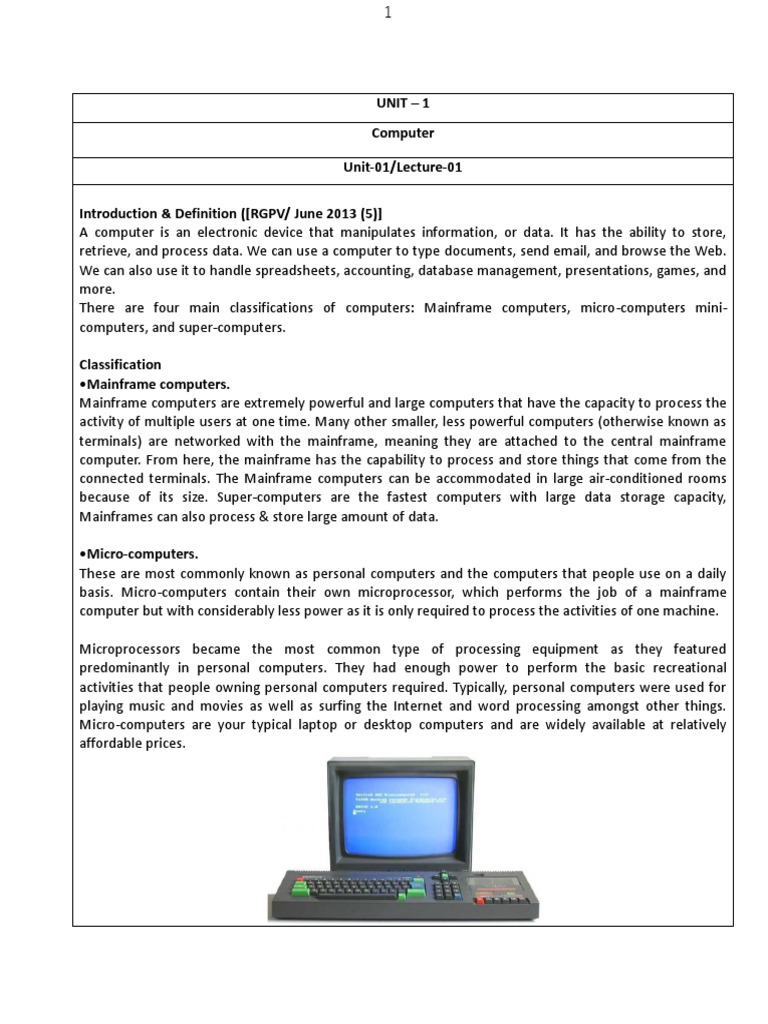 Bt205 Bce Unit 1 | PDF | Computer Data Storage | Operating System