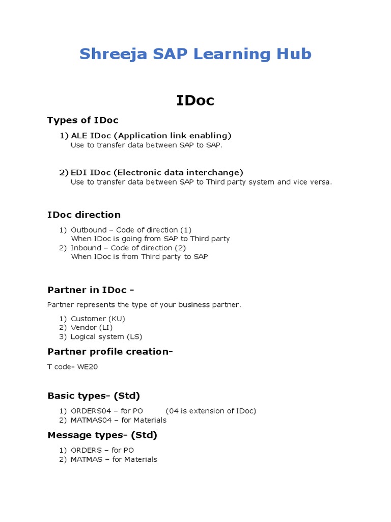 IDoc Basic Details | PDF | Electronic Data Interchange | Systems Engineering