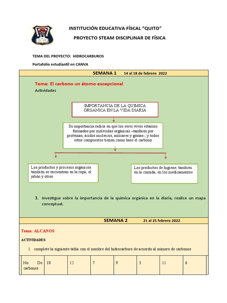 Proyecto Disciplinar Quimica Terceros Años-2 | PDF | Hidrocarburos | Alcano