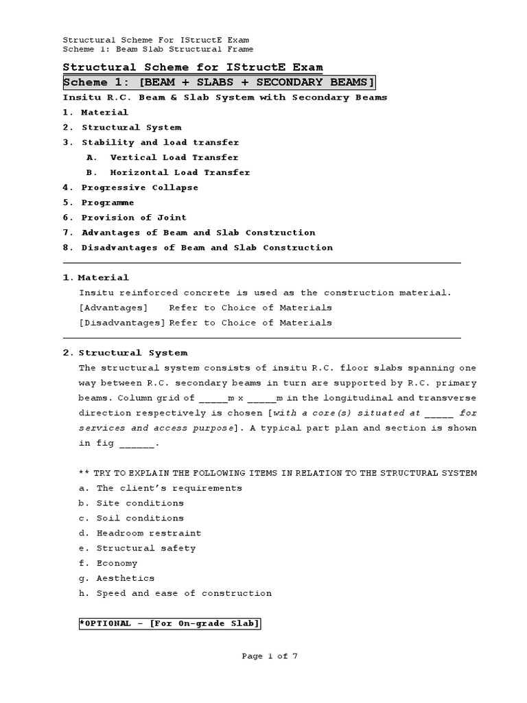 Structural Scheme for IStructE Exam - Scheme 1 Beam Slab | PDF | Beam ...