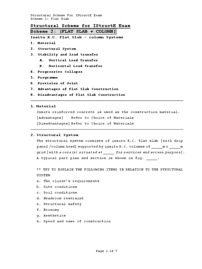 Structural Scheme For IStructE Exam - Scheme 2 Flat Slab | PDF