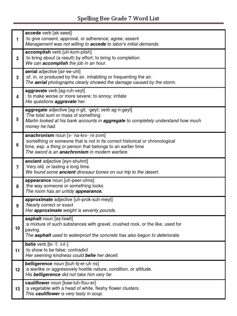 Spelling Bee List Grade 7-1-5 | PDF | Adjective | Incandescent Light Bulb