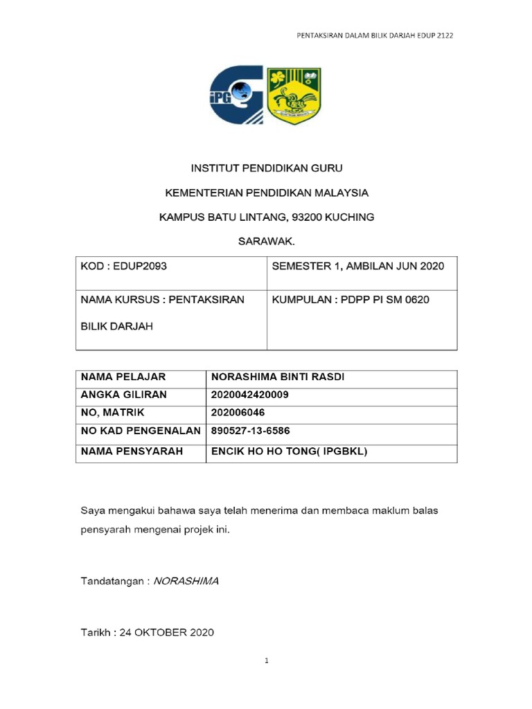 Kerja Kursus PBD (Norashima Binti Rasdi) (1) - Toaz - Info | PDF