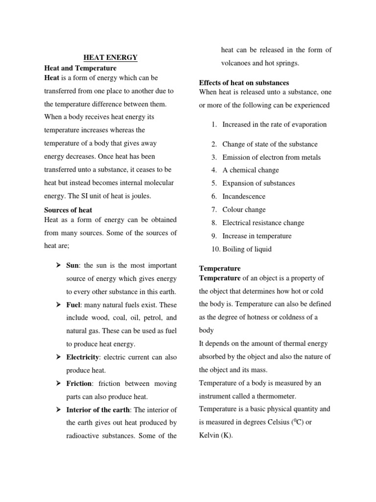 Heat Energy Notes | Download Free PDF | Temperature | Thermometer