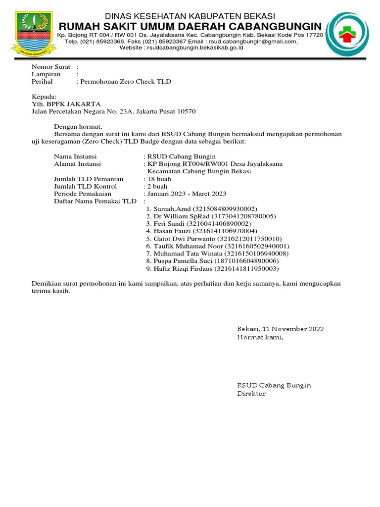 Permohonan Zero Check TLD RSUD Cabang Bungin | PDF