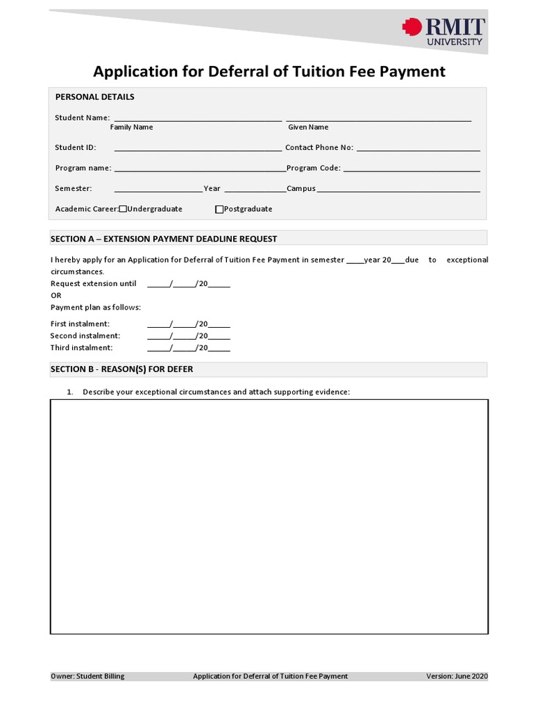 Tuition Fee Deferral Application Form | PDF