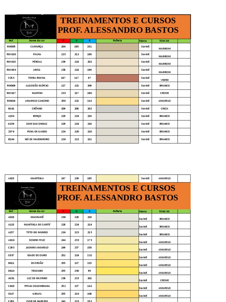 Planilha Tinta RGB | PDF | Cor