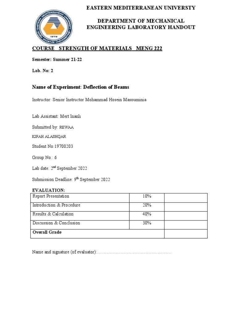 MENG 222 - Lab 2-Manual Final | PDF | Bending | Beam (Structure)