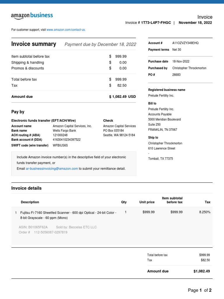 AmazonBusinessInvoice#1T73 L4P7 FHGC | PDF | Invoice | Accounts Payable