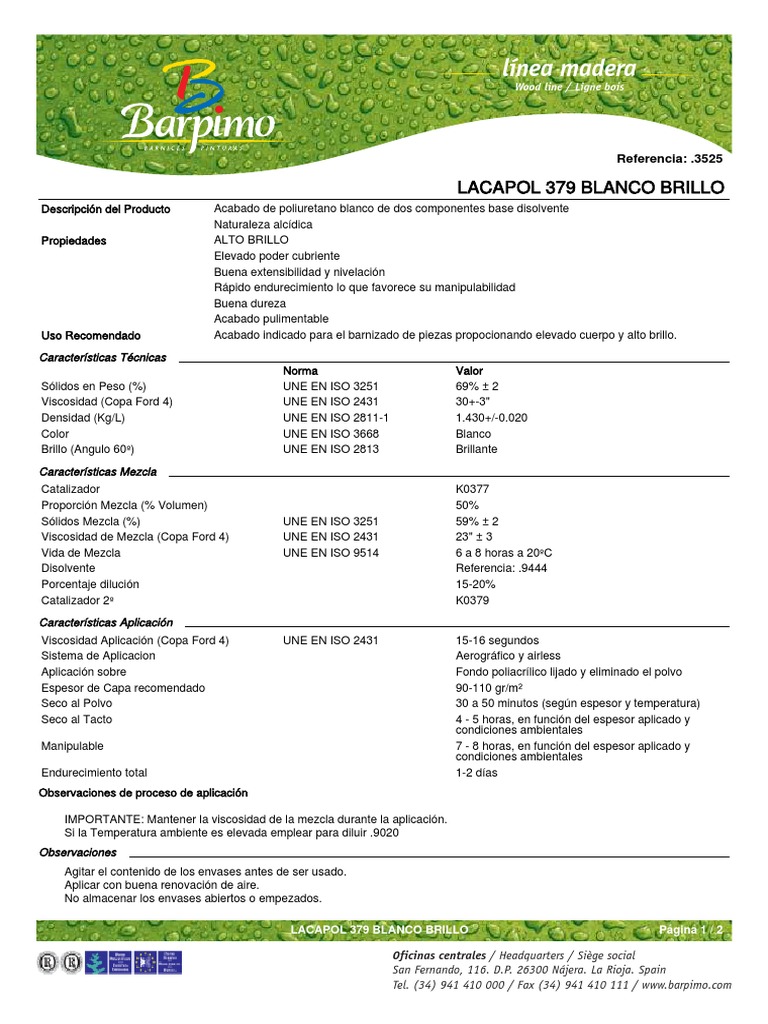 Poliuretano Blanco Brillo LACAPOL 379 | PDF | Materiales | Química