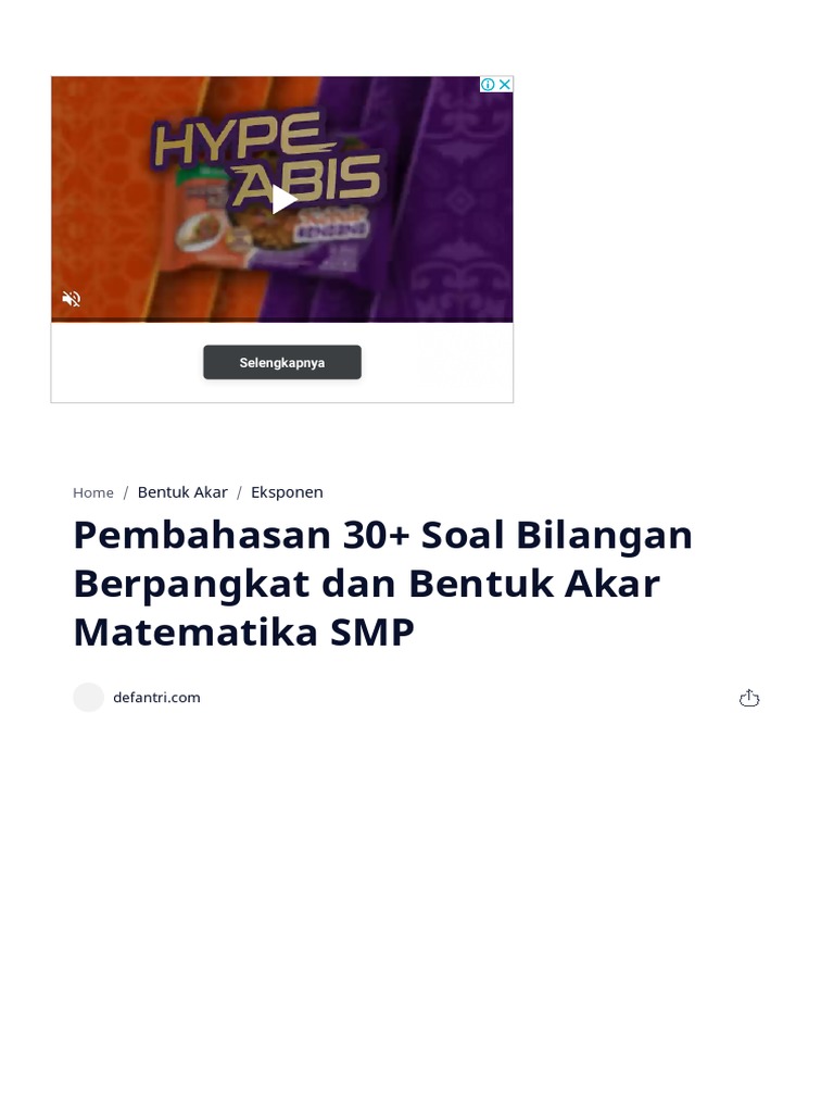 Pembahasan 30+ Soal Bilangan Berpangkat Dan Bentuk Akar Matematika SMP | PDF