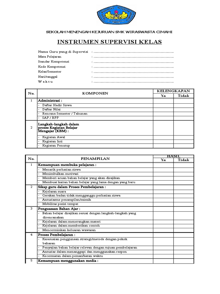 Format Supervisi Kelas | PDF