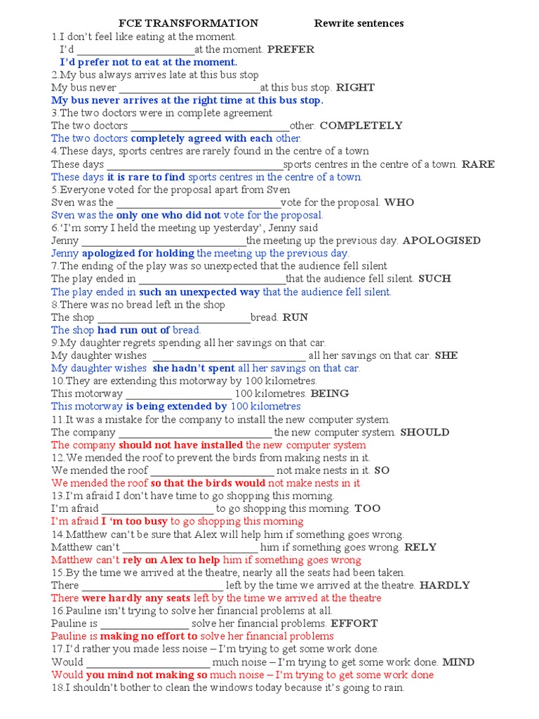 284 Fce Transformation - Key | PDF