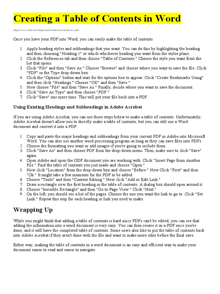 Creating A Table of Contents in Word | PDF | Http Cookie | Computing