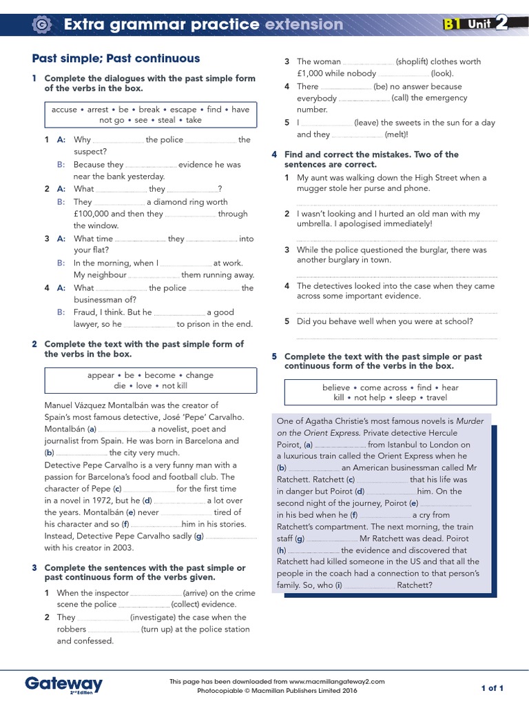 B1 UNIT 2 Extra Grammar Practice Extension | PDF | Hercule Poirot | Crimes