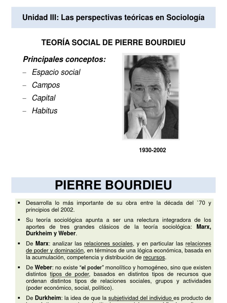 Clase Teoría Social P. BOURDIEU | PDF | Capital (economía) | Sociología