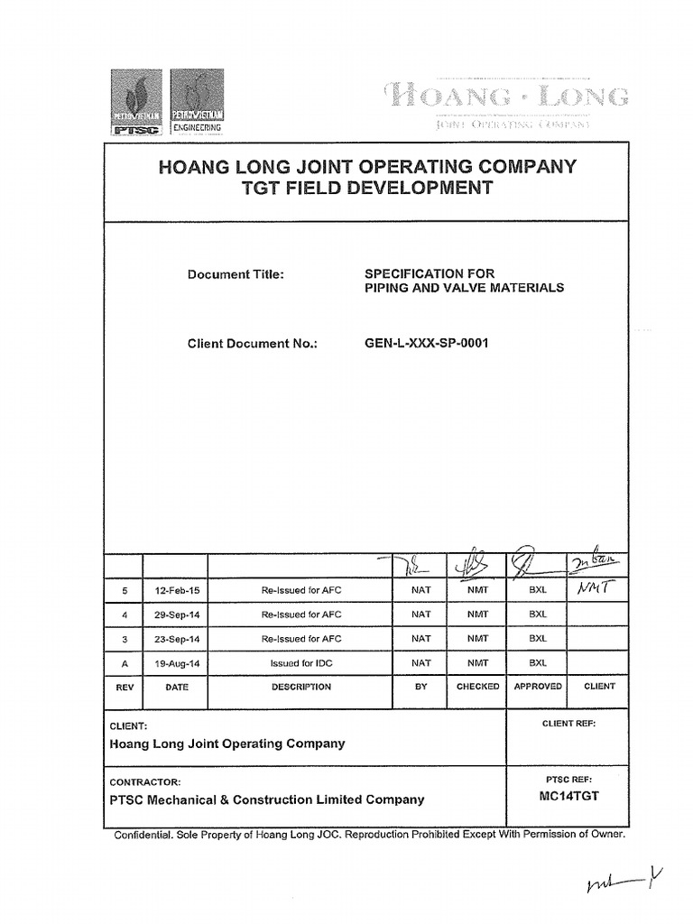 GEN-L-XXX-SP-0001 - Rev5 Specification For Piping and Valve Material | PDF