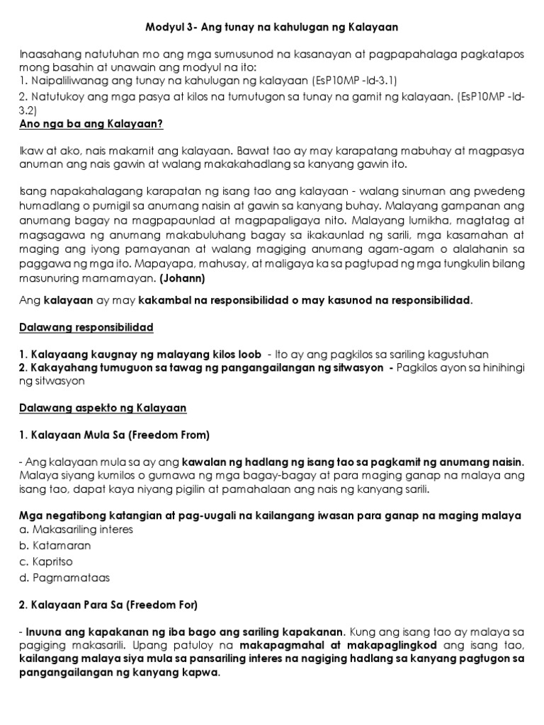 Esp 10 Modyul 3 Handout | PDF